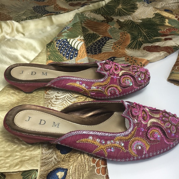 JDM | Shoes | Jdm Beaded Burgundy Slip On With Heel | Poshmark